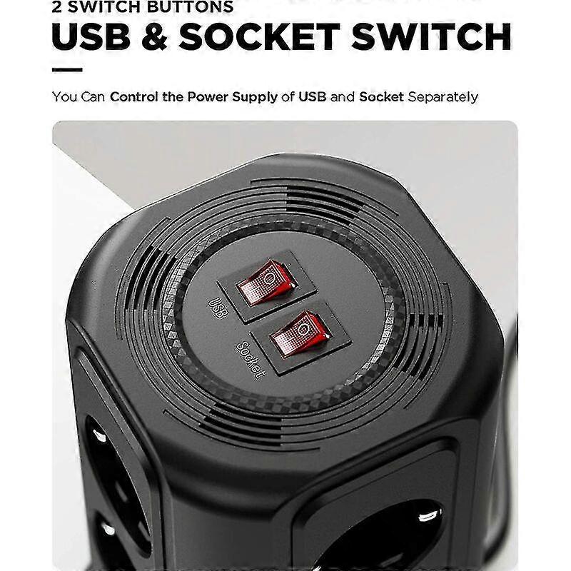 Tower Power Strip, Power Strip With 12 Sockets And 5 Usb Ports (2500w ...