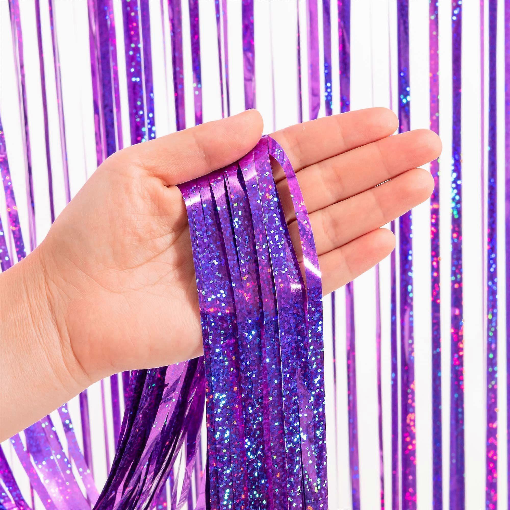 Purple Tinsel Curtain Party Backdrop - Foil Fringe Curtain Party Decor ...