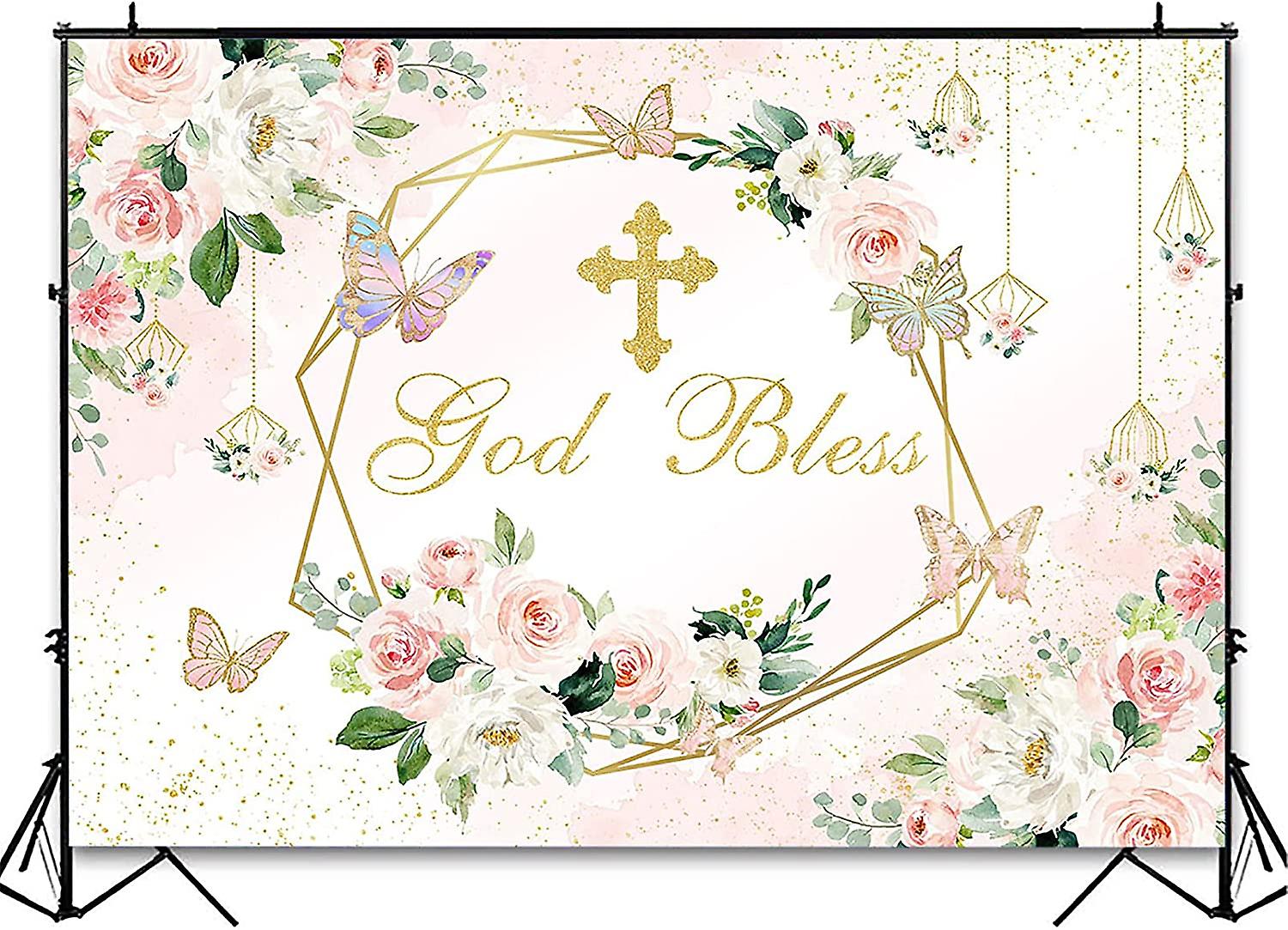 God Bless Backdrop For Girl Baptism Party First Communion Confirmation ...