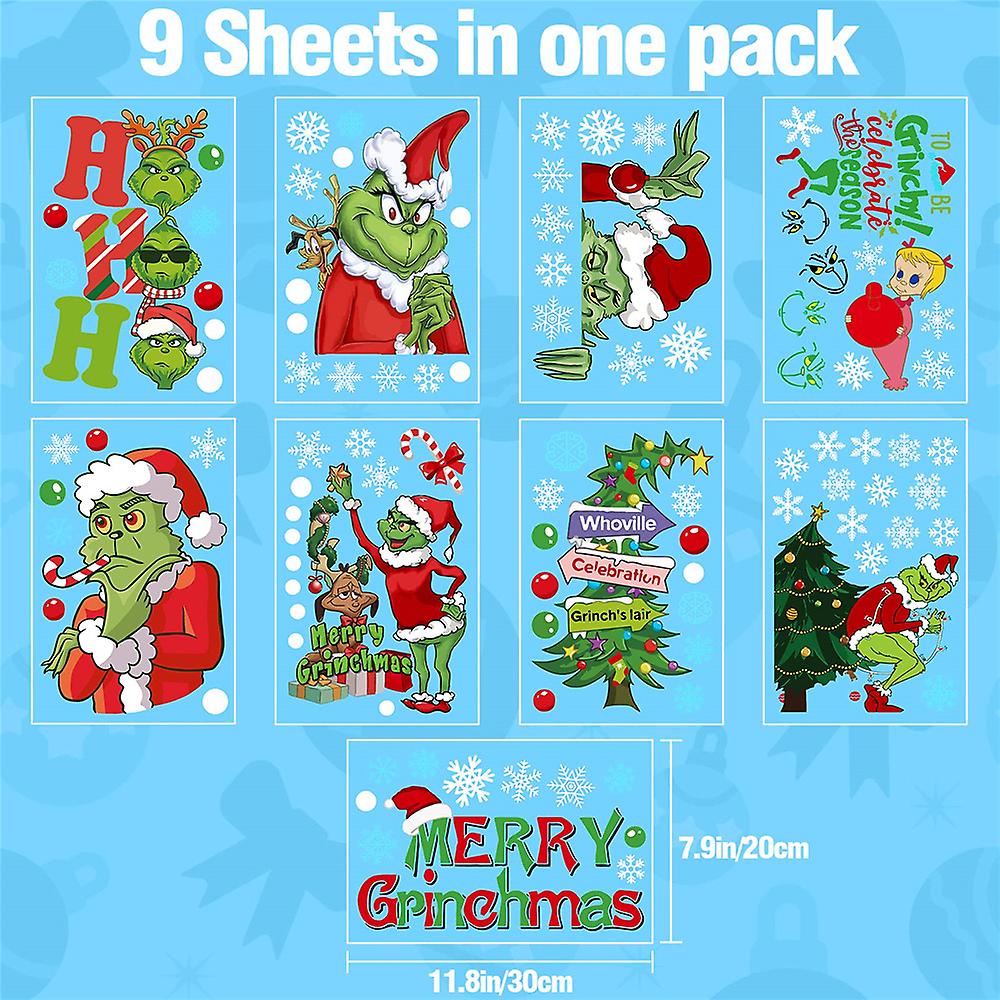 Home Shop Decor 9pcs/set Christmas Party The Grinch Window Stickers ...
