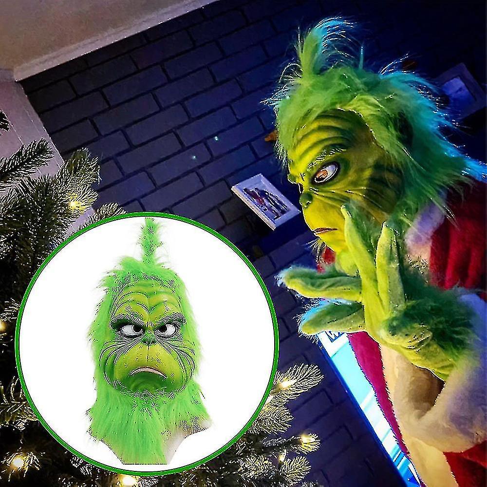 Christmas The Grinch Full Head Latex Mask Xmas Hat Monster Adult Gloves ...