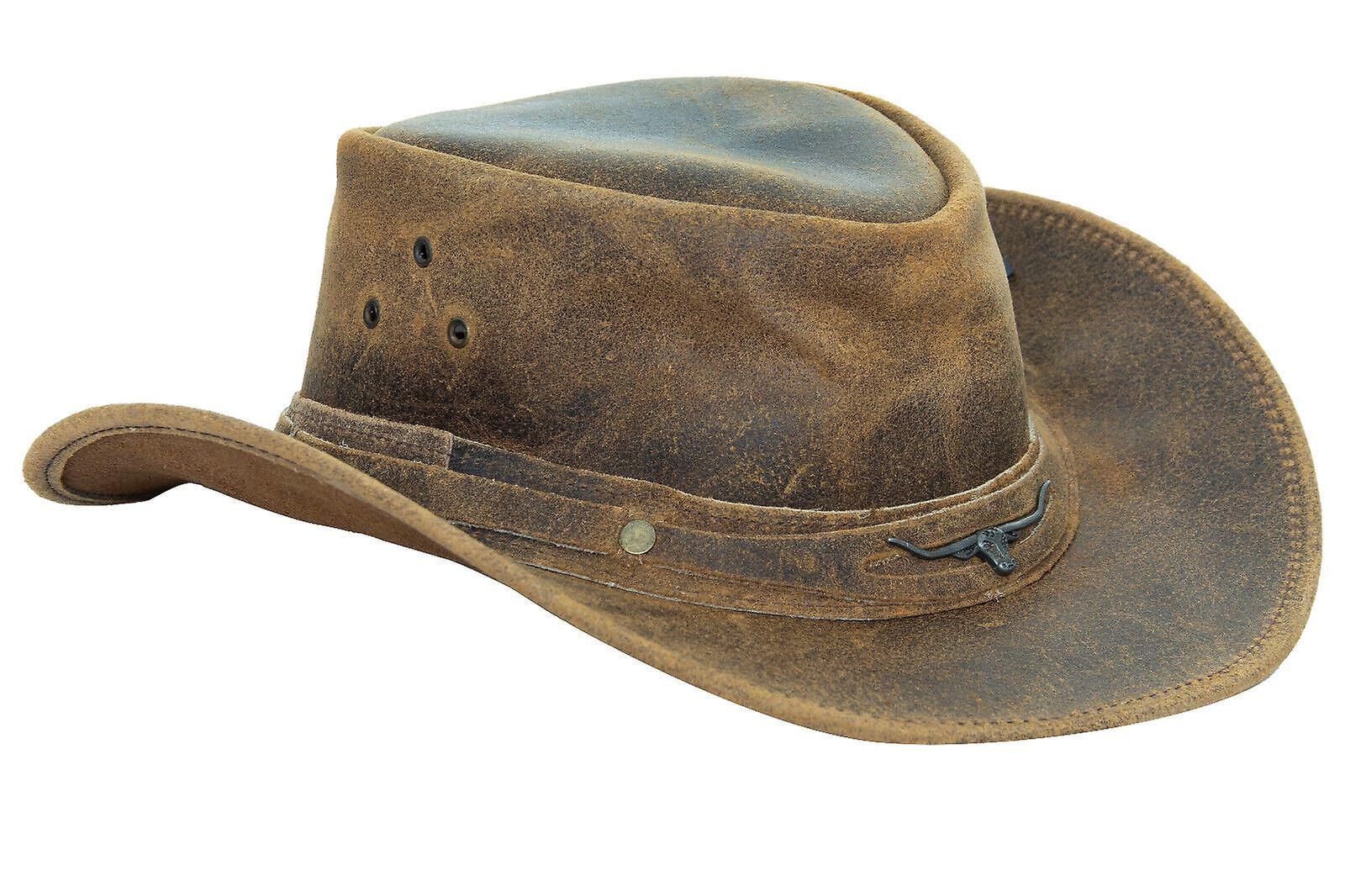 Cowboy Aussie Real Leather Hat Australian Tan Brown Western Outback ...