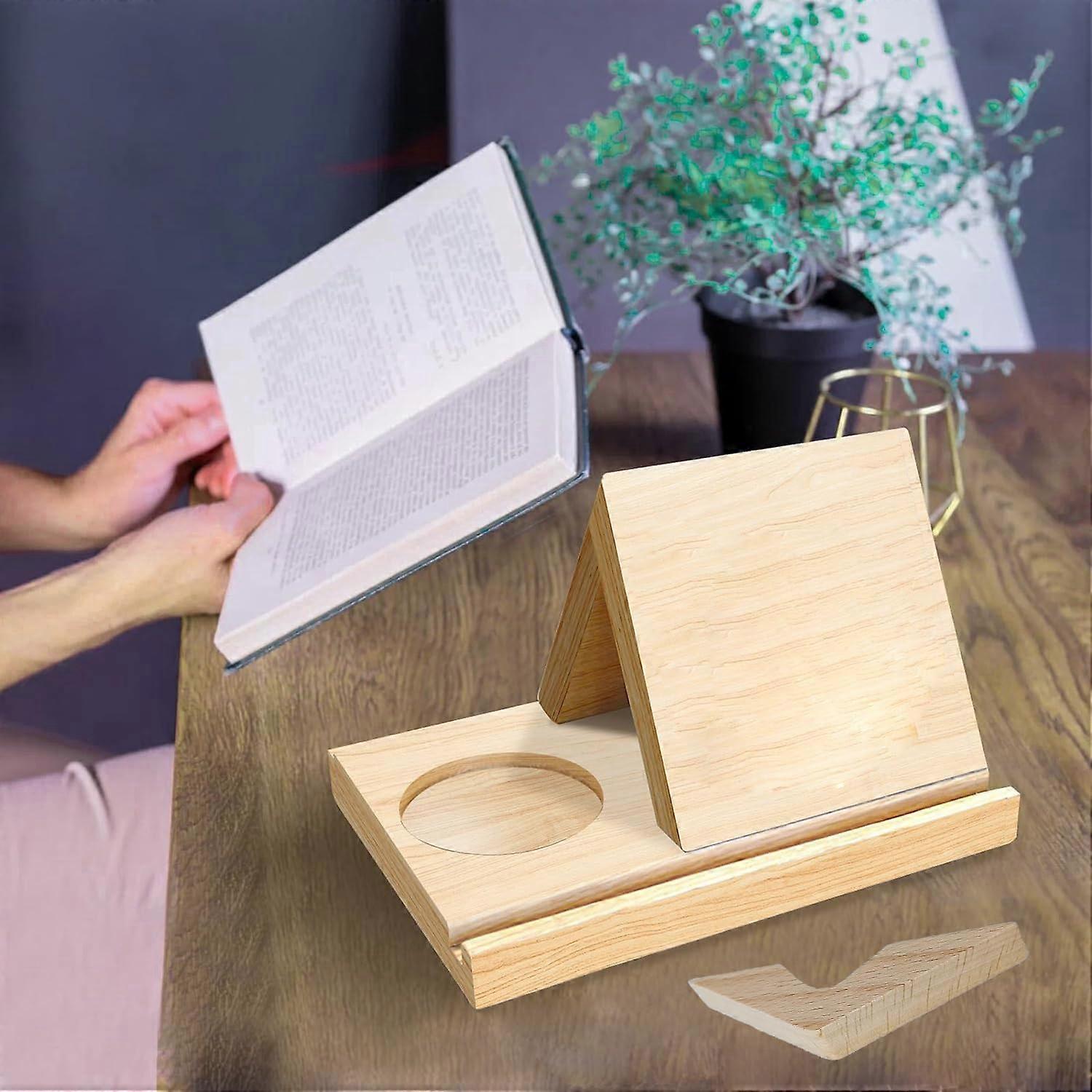 Book Rest with Cup Holder, Wooden Triangle Book Stand, Portable Book ...