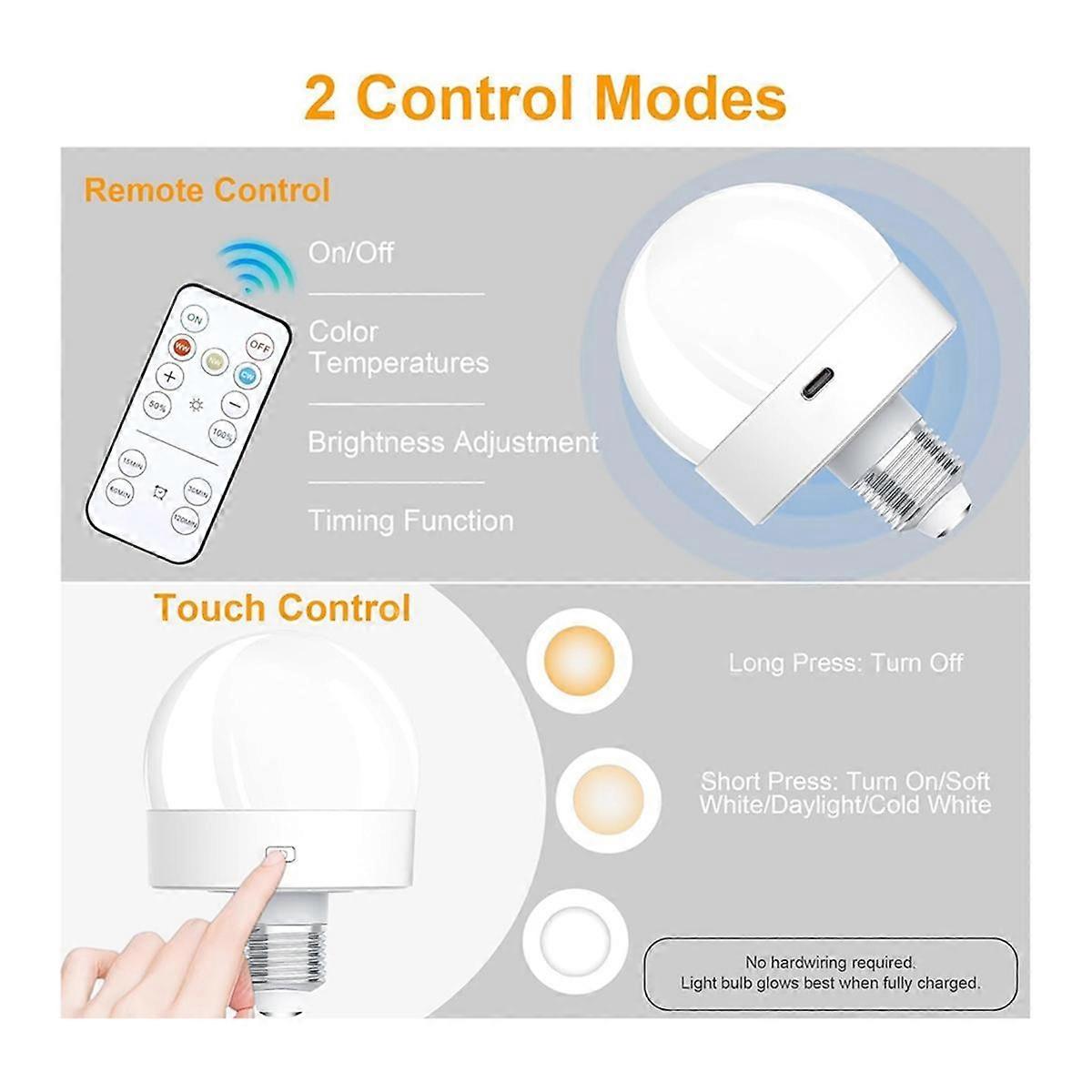 Rechargeable Battery Operated Light Bulbs, 300LM E26 Screw in Light ...