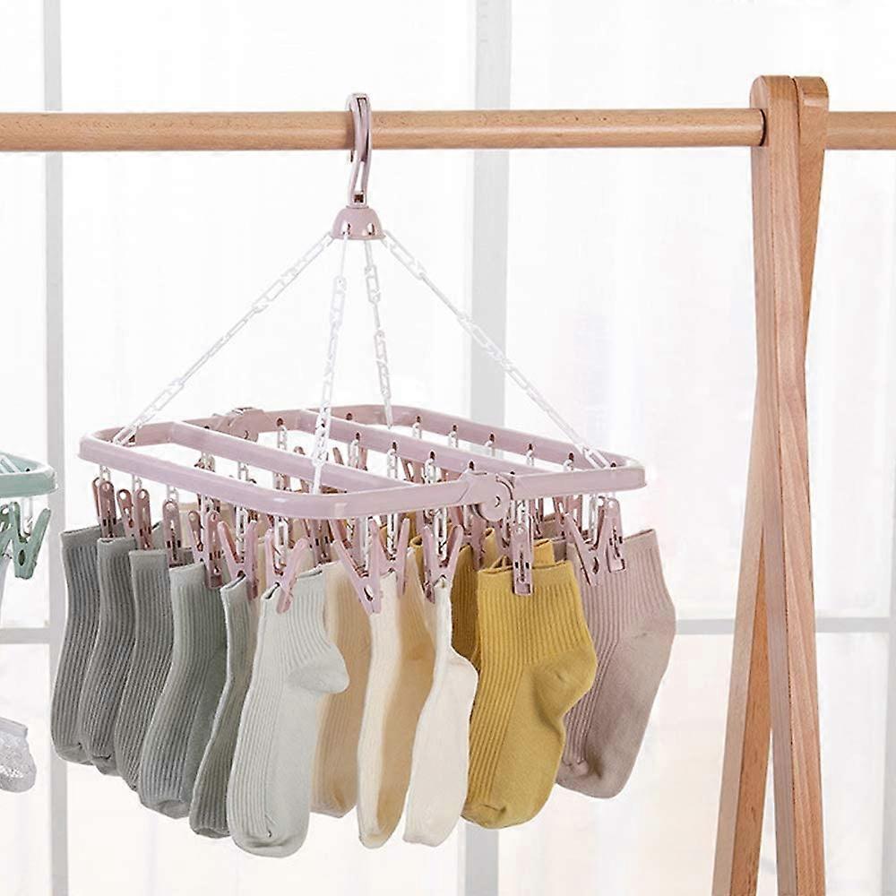 Folding Hanging Drying Rack, Clothespin Drip Hanger with 32 Pegs Wire ...