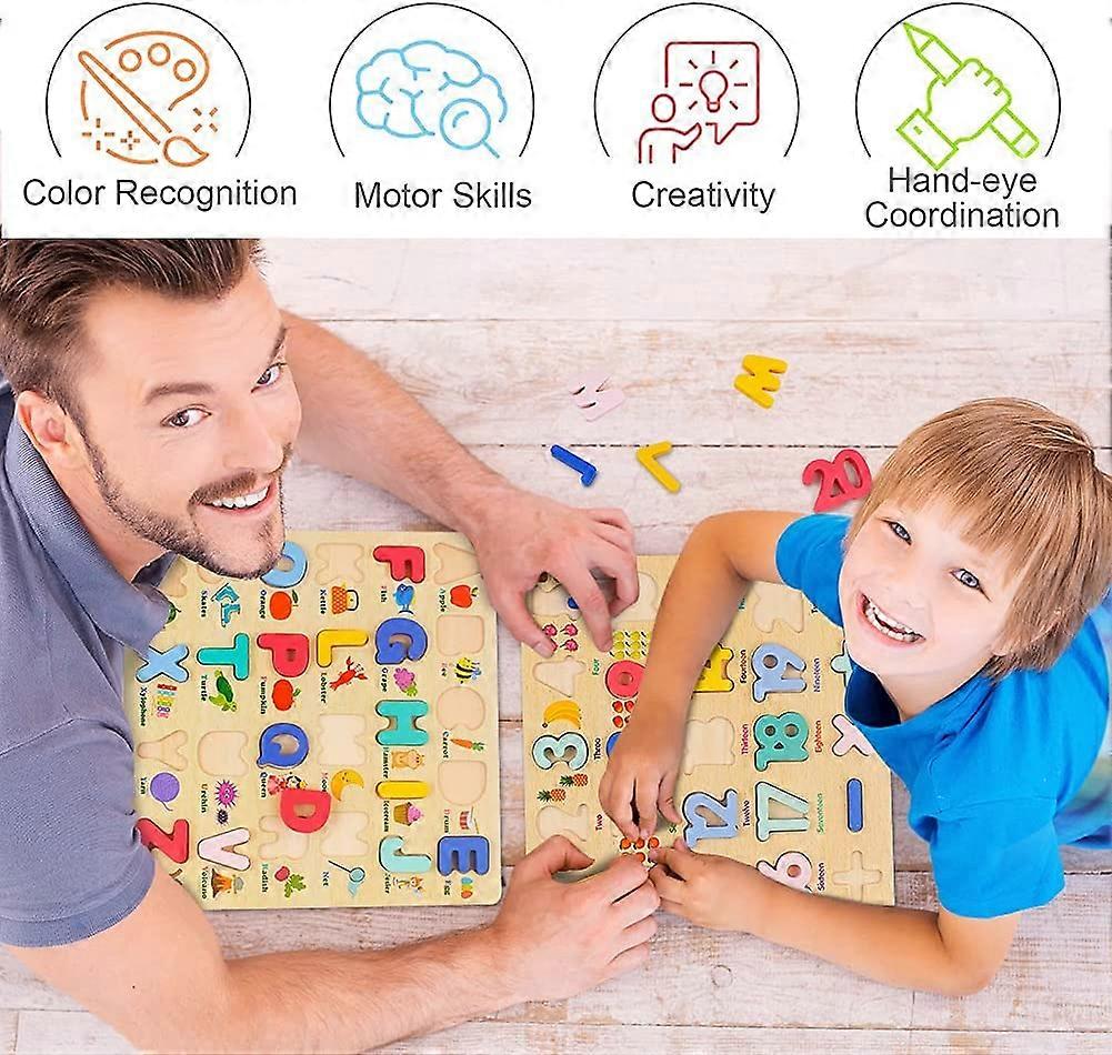Wooden Puzzles for Toddlers, 2 Pack Oversized Wooden ABC Alphabet ...