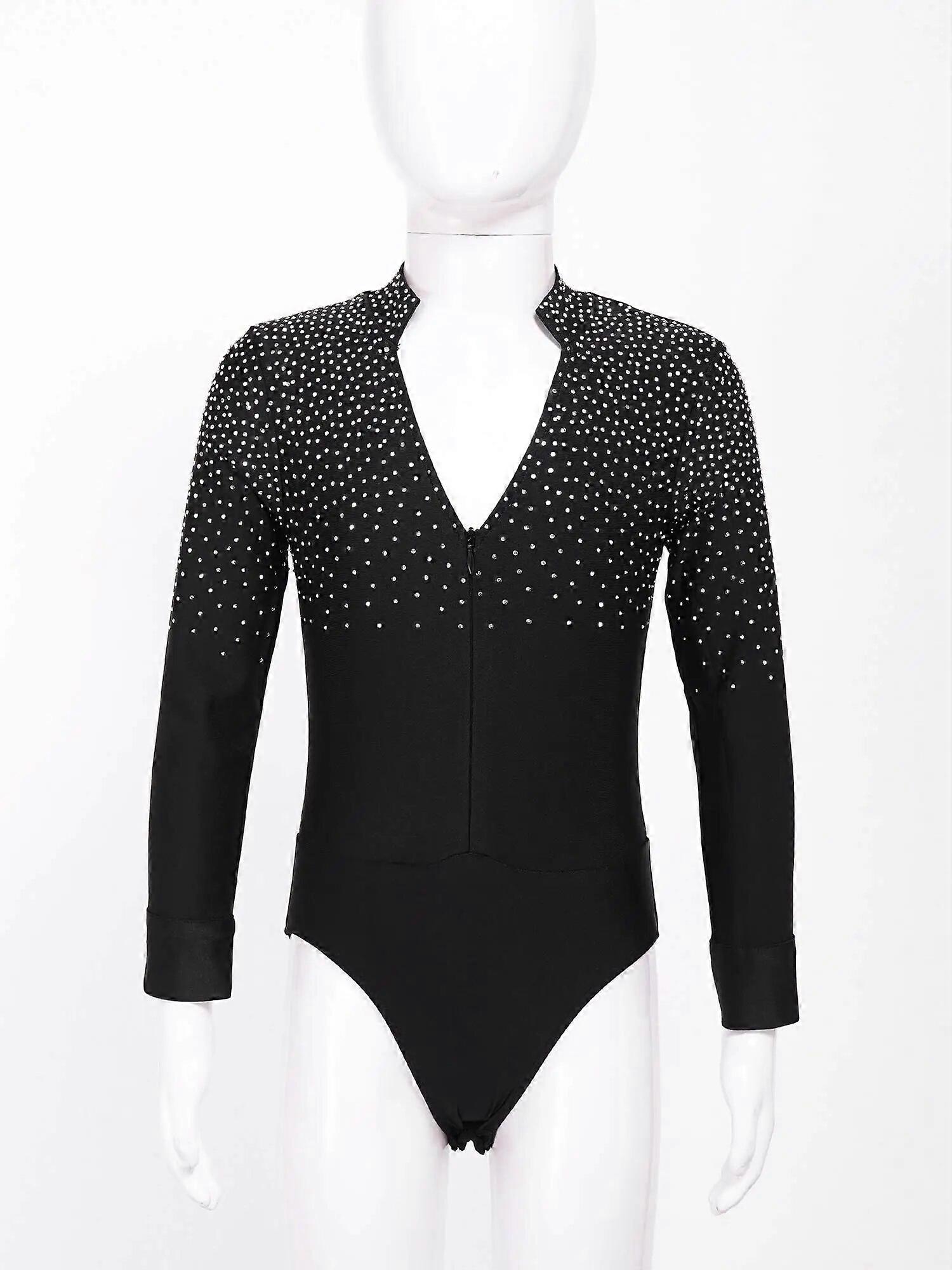 Latin Dance Bodysuit for Kids Boys Long Sleeve V Neck Ballet Gymnastics ...