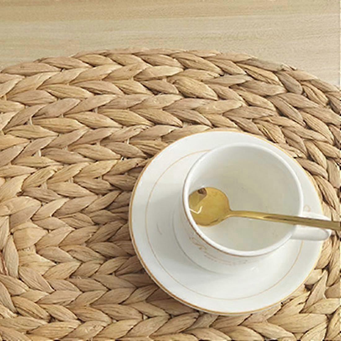 Round Woven Rattan Placemats, Natural Wicker Mats, Water Hyacinth Straw ...