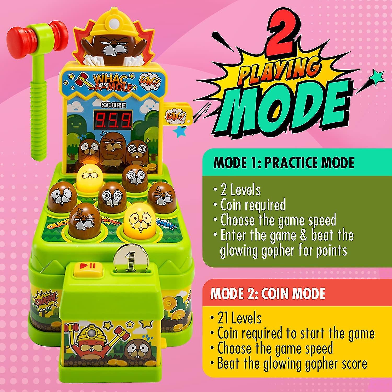 Whack A Mole Game For Kids-dual-mode Mini Electronic Arcade Game Toy ...