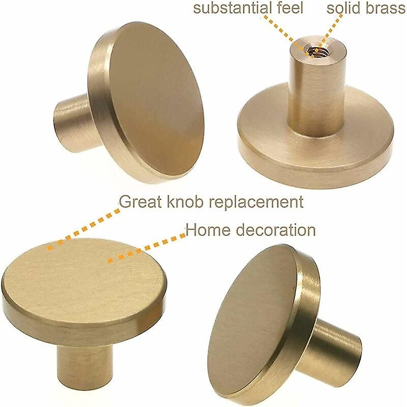 Solid Brass Round Door Knobs, 6 Pcs Cabinet Knobs, Round Cabinet Door Knobs Brass Knobs with ...