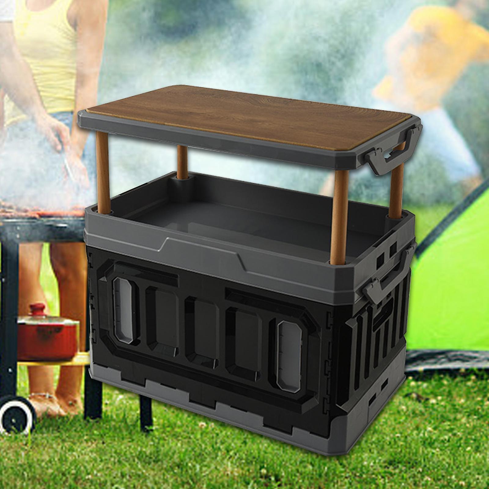 Camping Storage Box Collapsible Storage Bin with Wooden Lid and Handle ...