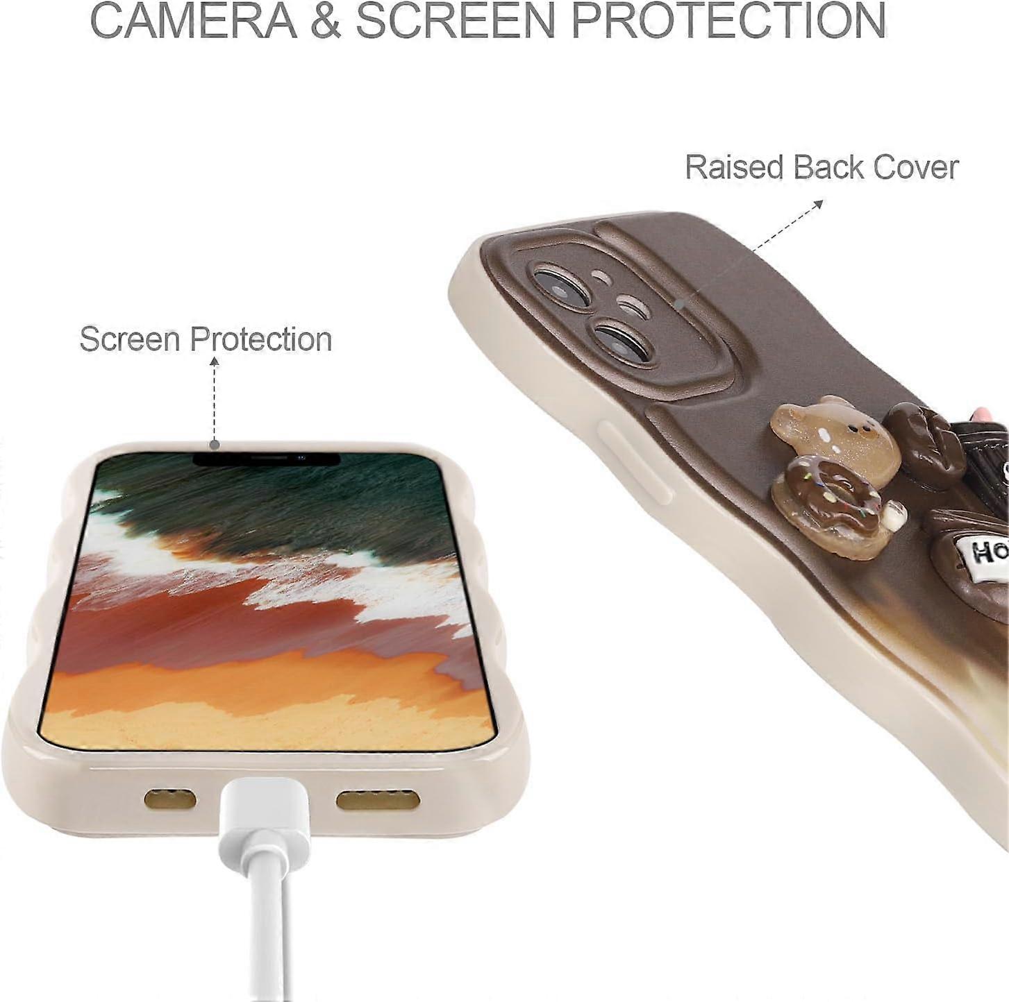 Compatible with iPhone 11 6.1-Inch Case, 3D Coffee Bear Curly Wave ...