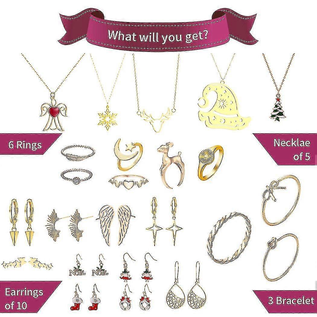 Necklace Christmas Countdown Calendar 24pcs Ring Necklace Earrings ...
