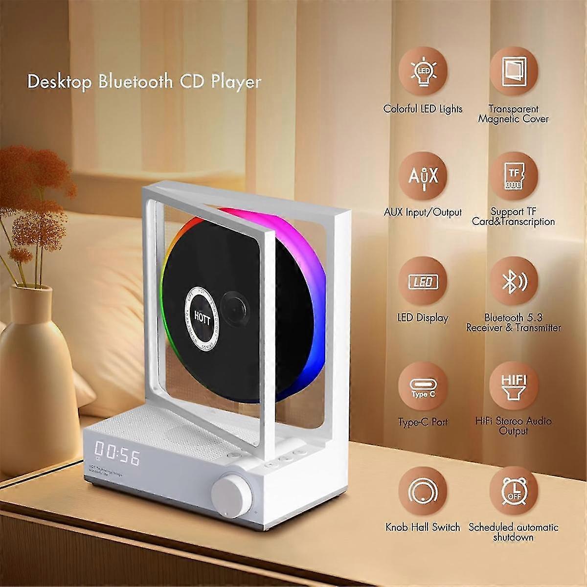 Cd Player Portable Bluetooth 5.3 Desktop Cd Player With Color Light ...