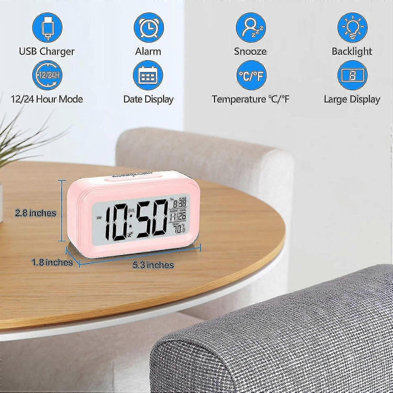 Digital Alarm Clock For Bedrooms With Usb Charger,alarm Clocks,pink ...