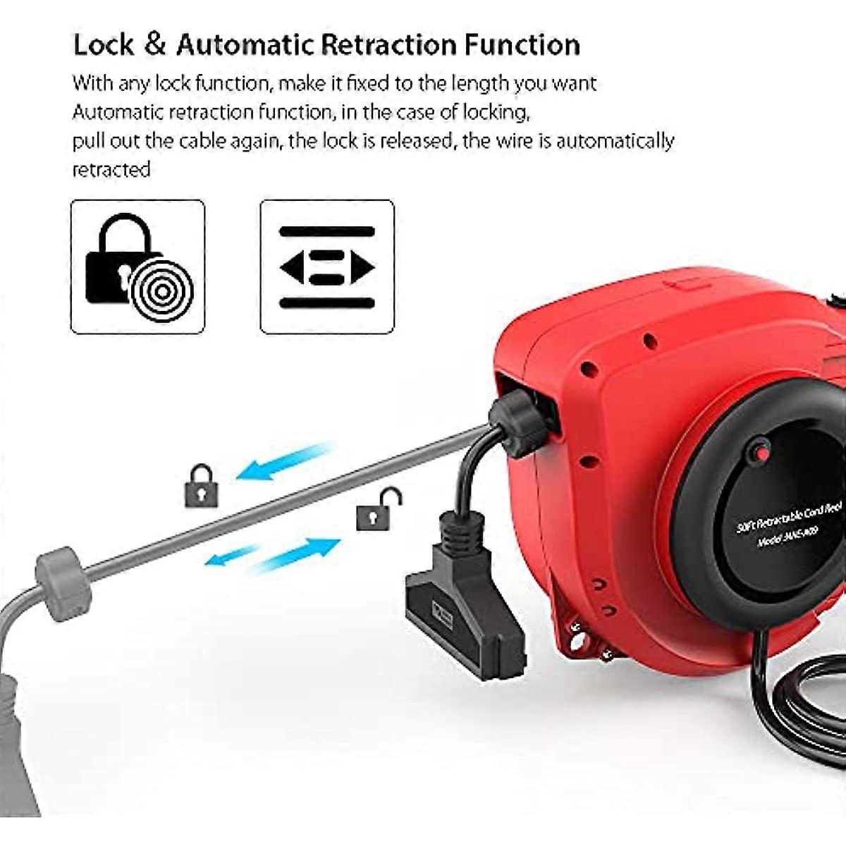 Retractable Extension Cord Reel 50FT+45 (15+15M) Electrical Power Cord ...