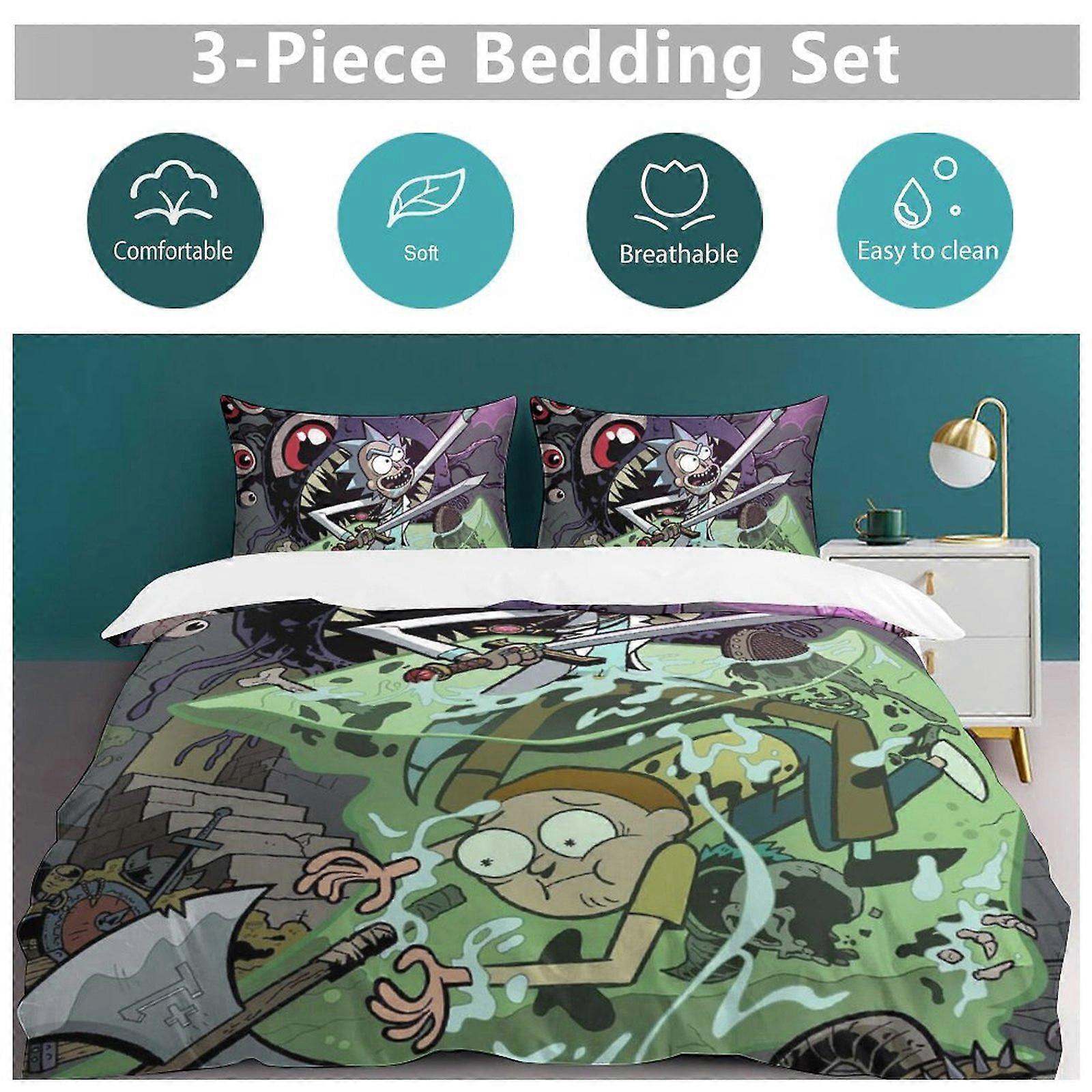 v2007 Bed Sheets Bedding Rick And Morty 3-Piece Bedding Set Soft Warm ...