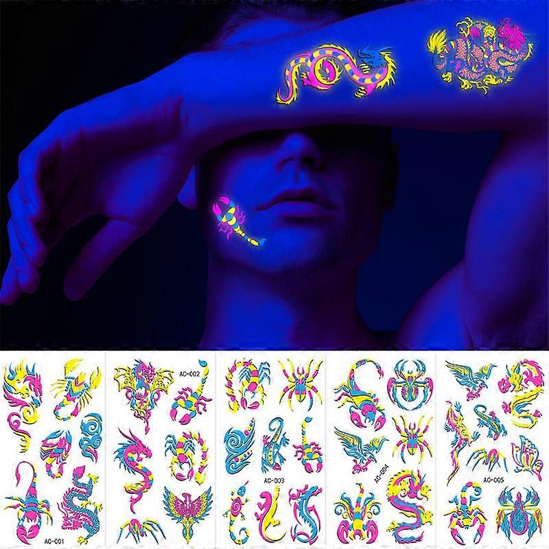 Neon Temporary Tattoos Glow in The Dark UV Neon Tattoos Stickers ...