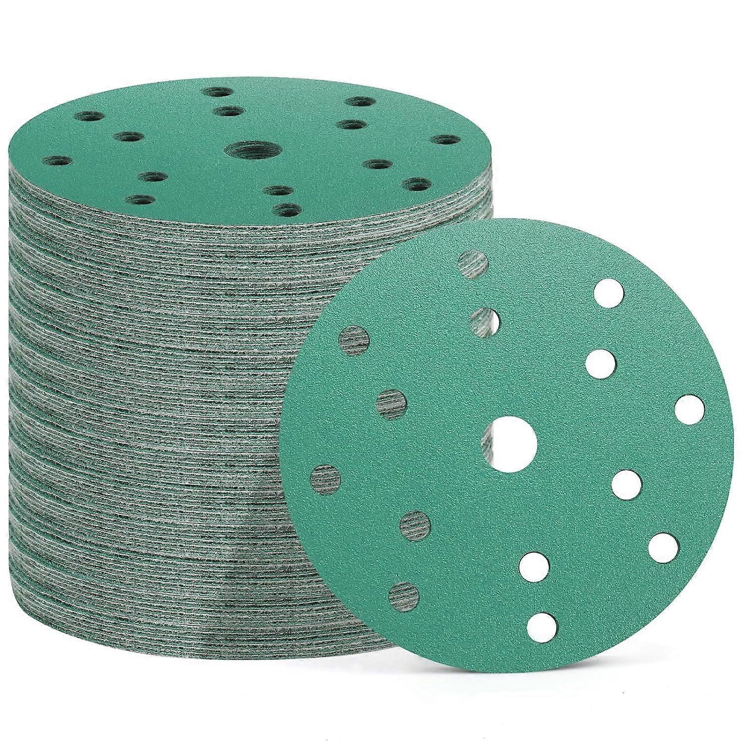 50 Pieces 150 mm Sanding Discs, 15 Holes, 10x Grit 60/80/120/180/400 ...