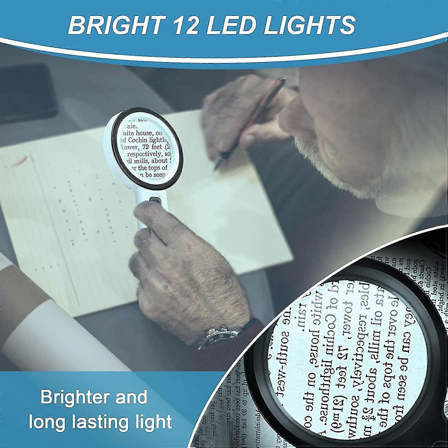 Reading Magnifier With 12 Led Lights, 30 X Dual Glass Lens For Elderly ...