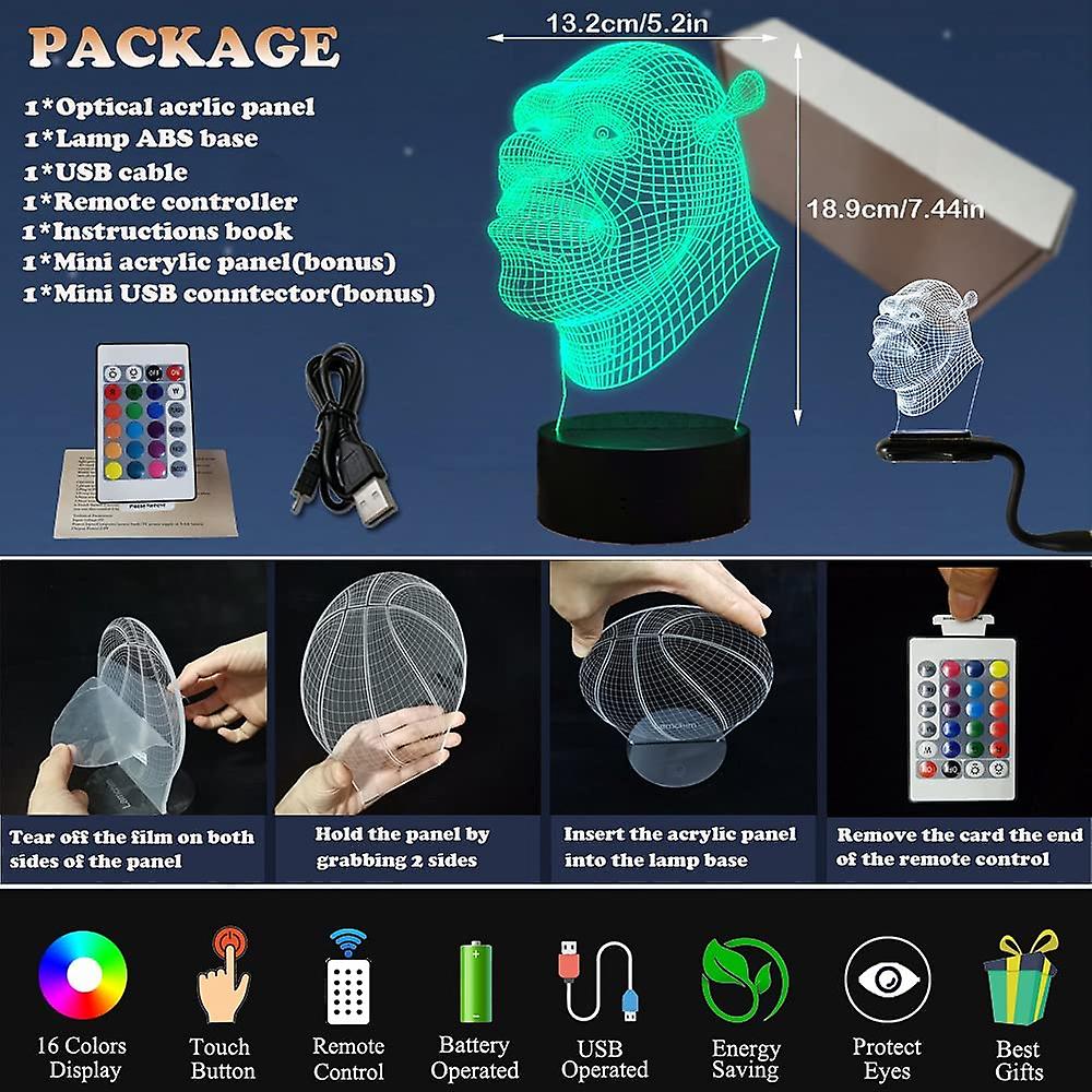3d Led Visual Lamp Cartoon Weird Monster Merino Sheep Shrek Illusion ...