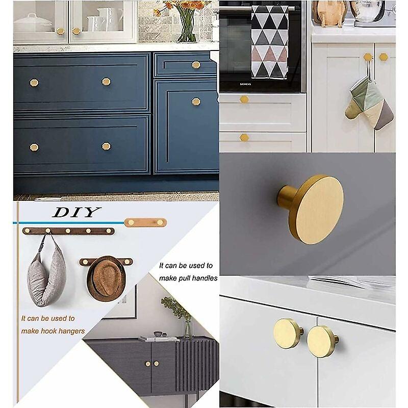 Solid Brass Round Door Knobs, 6 Pcs Cabinet Knobs, Round Cabinet Door Knobs Brass Knobs with ...