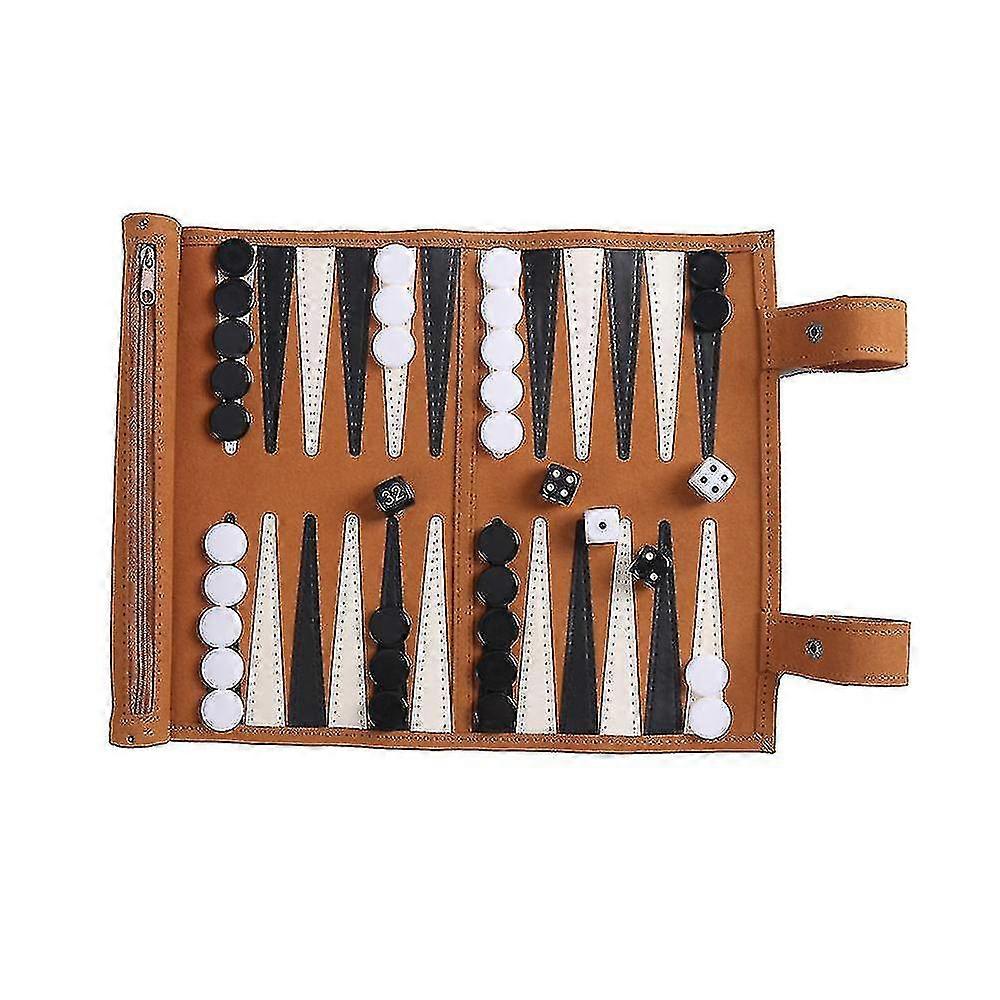 Roll Up Backgammon Board Game Portable Microfiber Chess Set (brown ...