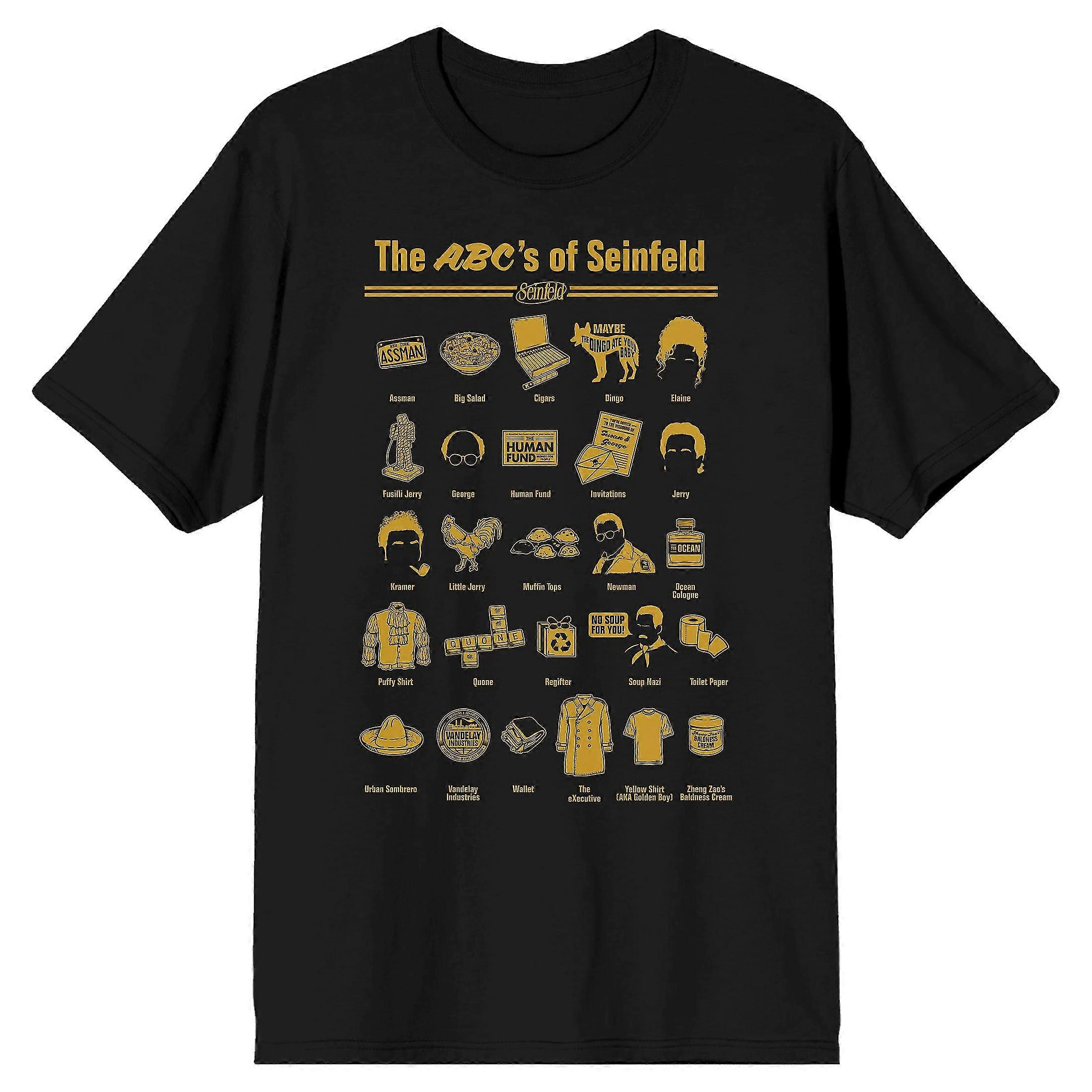 Seinfeld ABC's Yellow Alphabet Icons Men's Black T-Shirt-Oer205 Pure ...