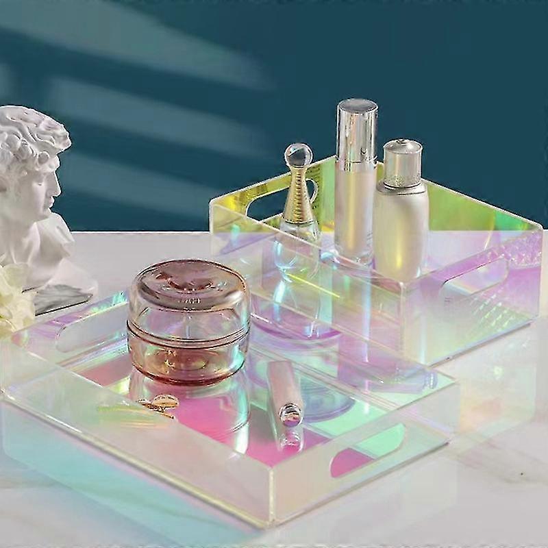 Iridescent Storage Box with Hollow Handle Desktop Makeup Tray Basket ...