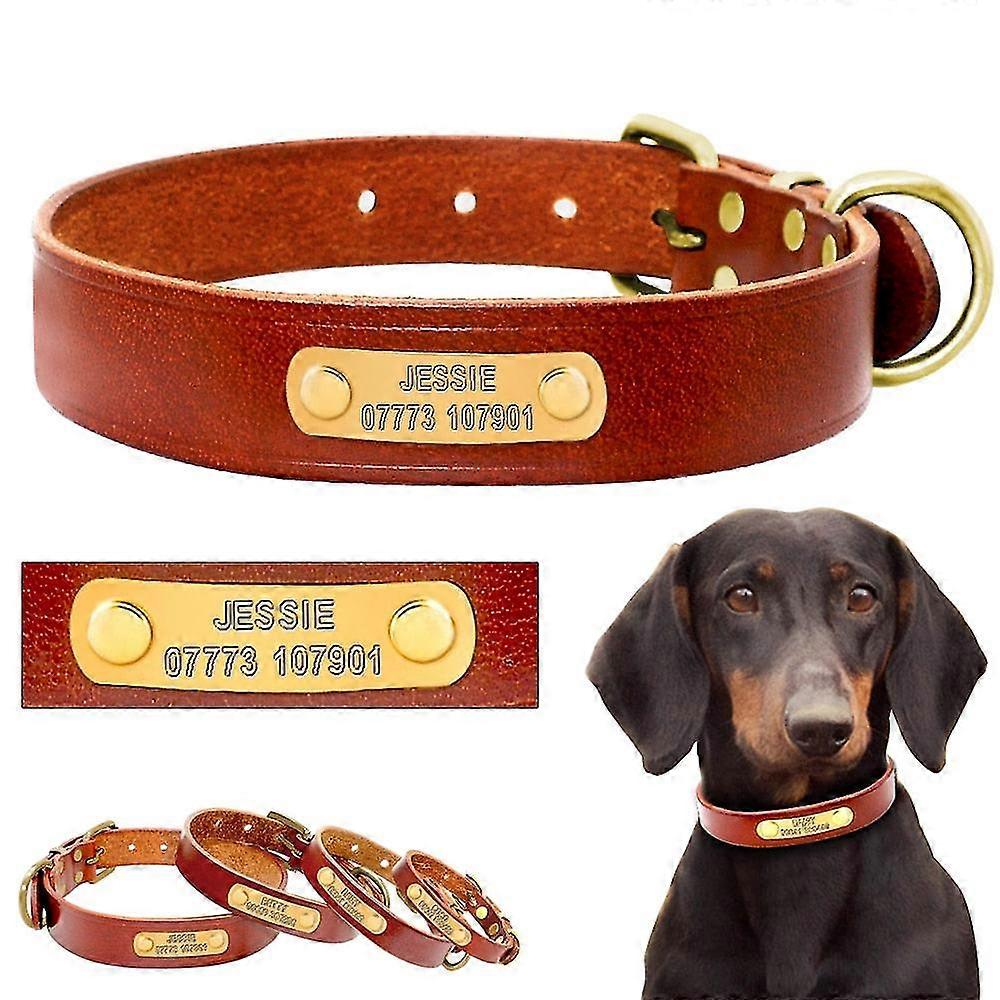 Personalized dog id collar leather customized engraved pet id tag puppy ...