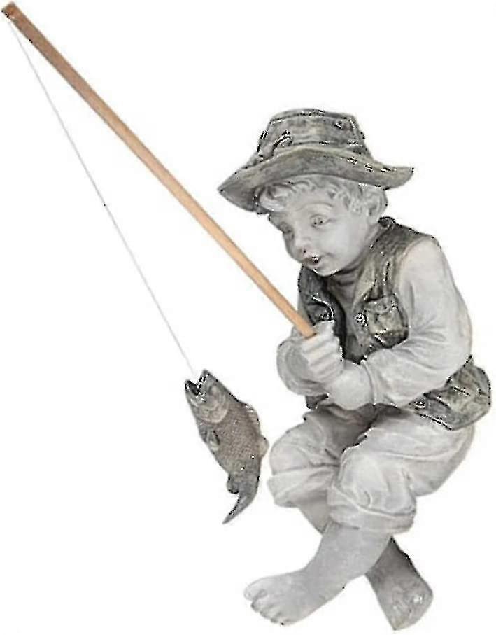 Fishing Child Sculpture,garden Fisherman Statue Resin Fishing Girl ...