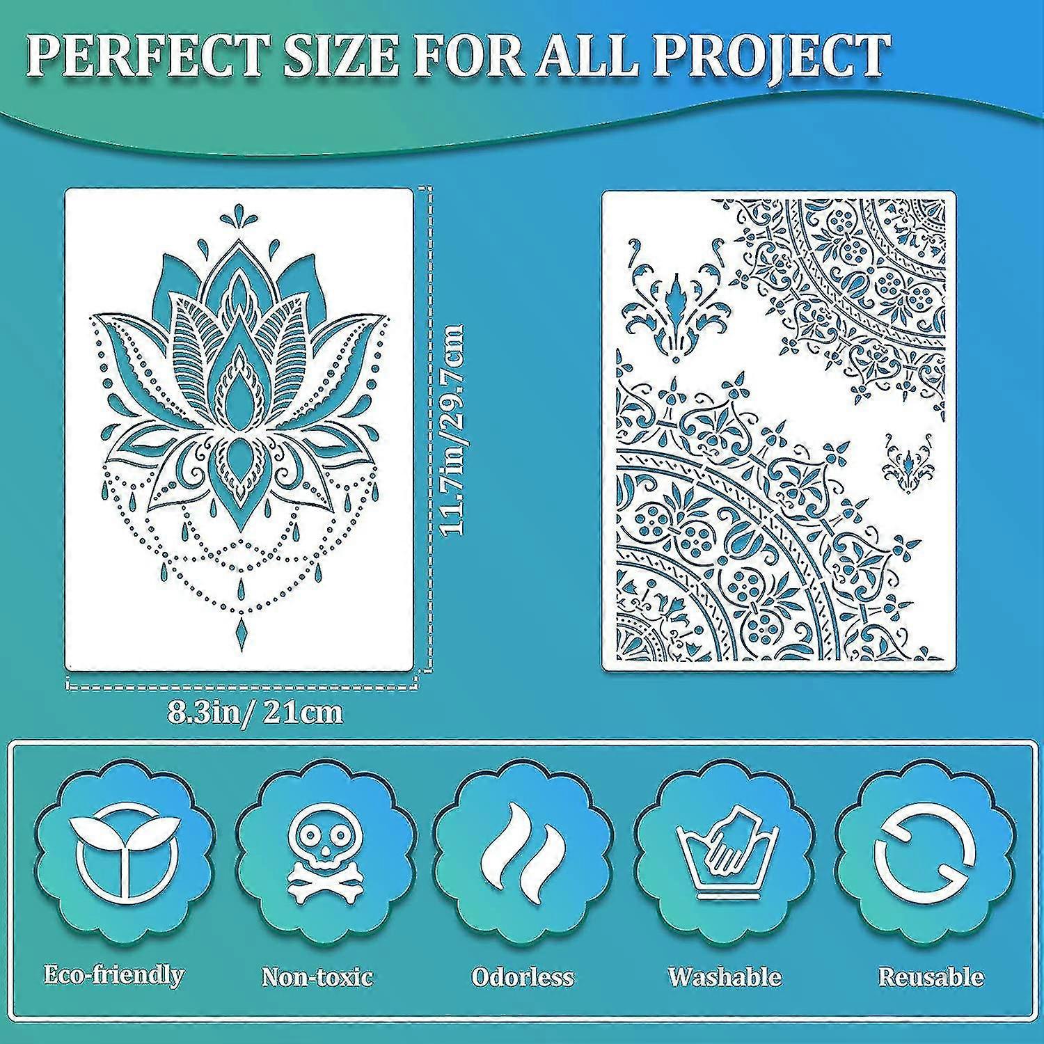 12 Pieces Large Mandala Stencil Reusable Mandala Painting Templates 8.3 ...