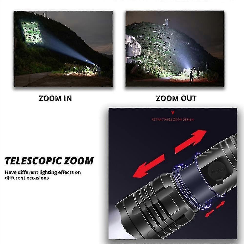 Super Bright Xhp50 Powerful Led Flashlight 1w Lumens Usb Rechargeable ...