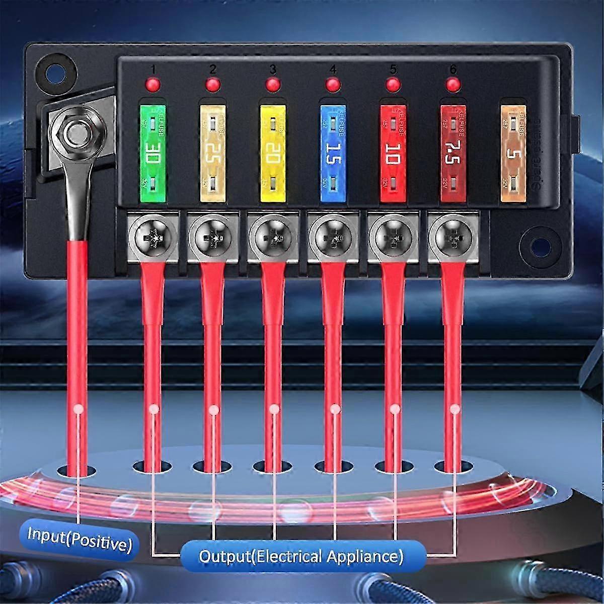 12v Fuse Block,6 Circuit Blade Fuse Box Kit With Led Indicator,ato ...