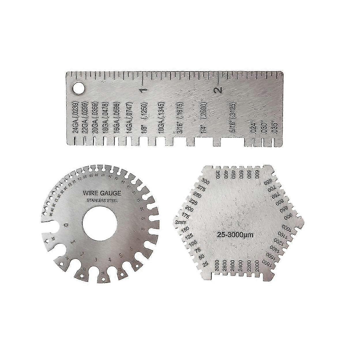 3pcs Stainless Steel Measuring Tool Wire Gauge Set- Round Dual Sided ...