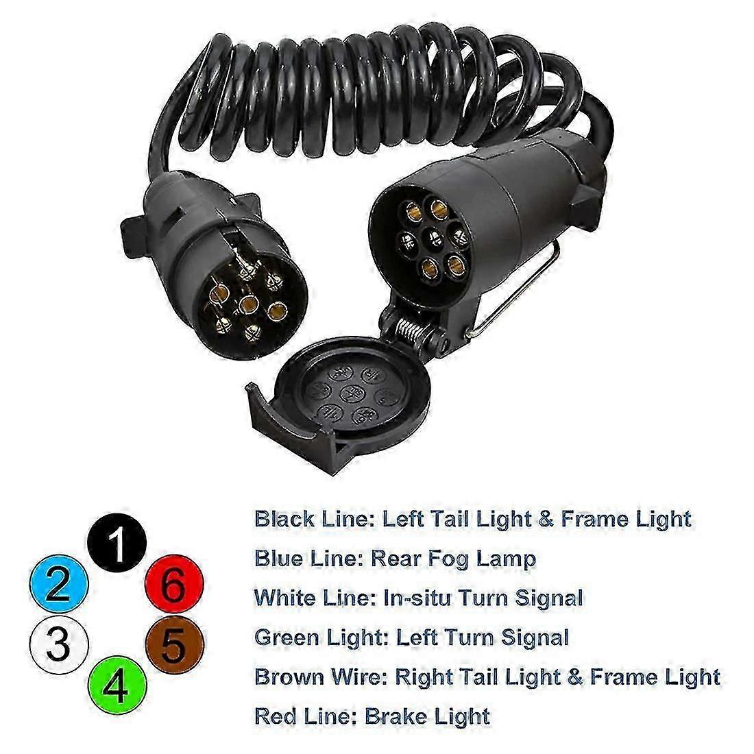 3 Meters 7Pin Trailer Extension Coiled Cable with Trailer Plug Socket ...