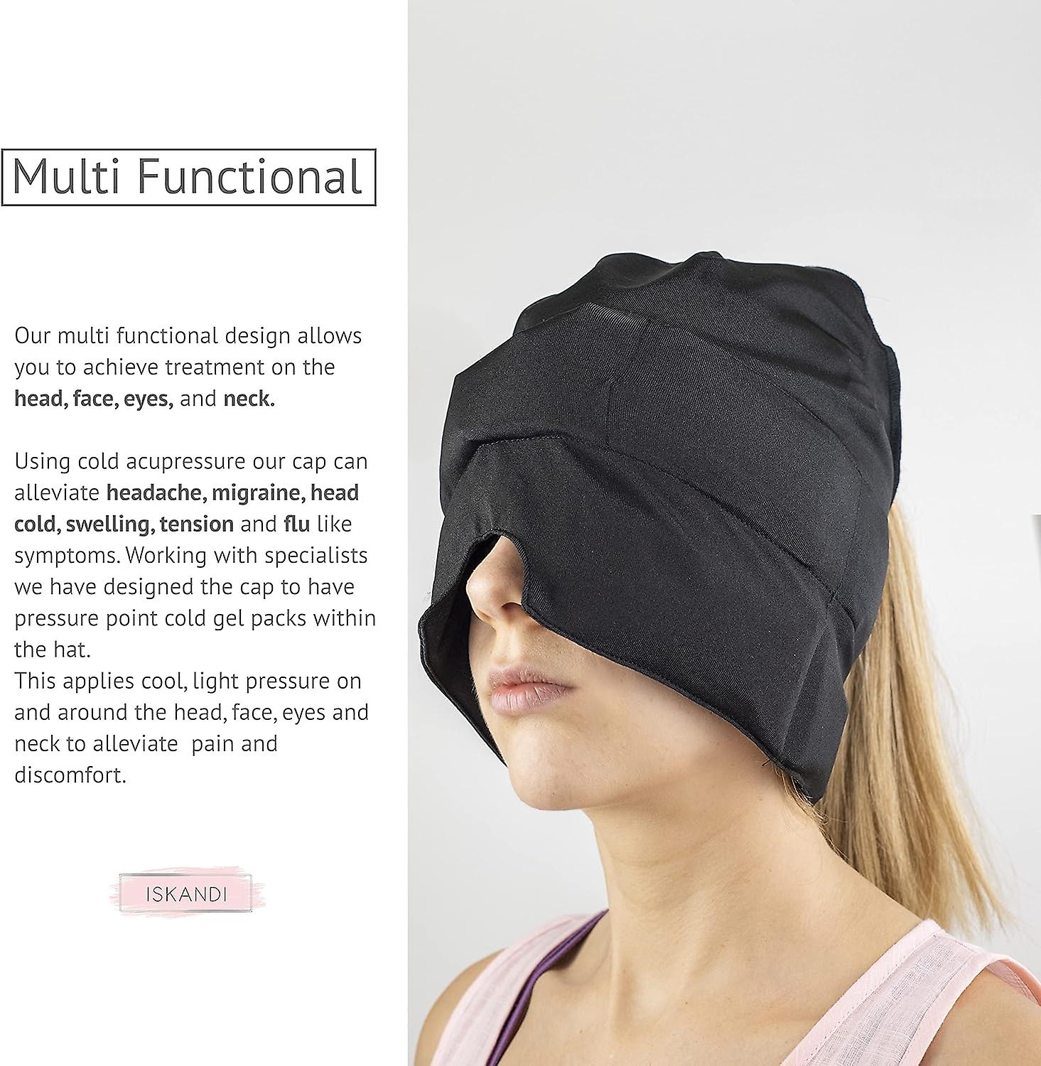 Migraine Cap - Instant Cold Compress - Shiatsu Head and Face Cap - 4 ...