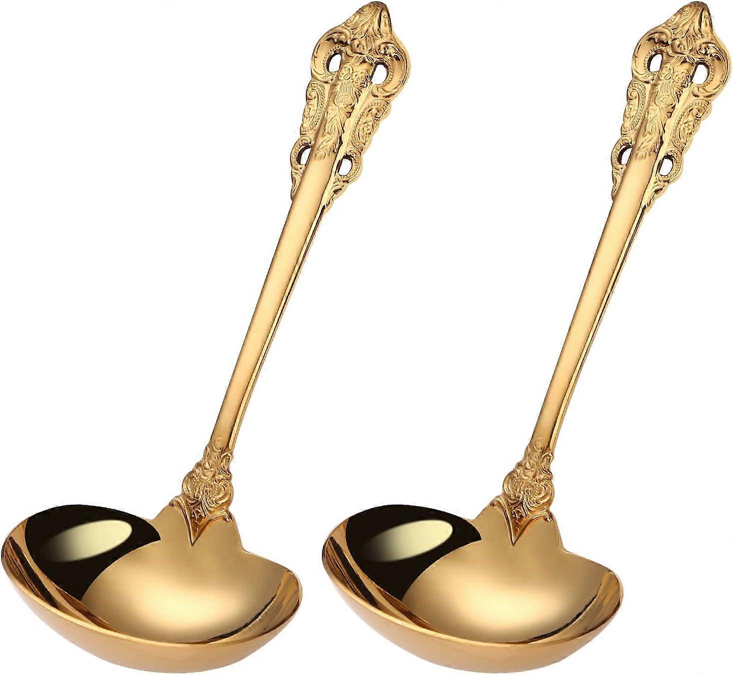 2 Piece Stainless Steel Gold Gravy Ladle 1 oz. Serving Spoon Large ...