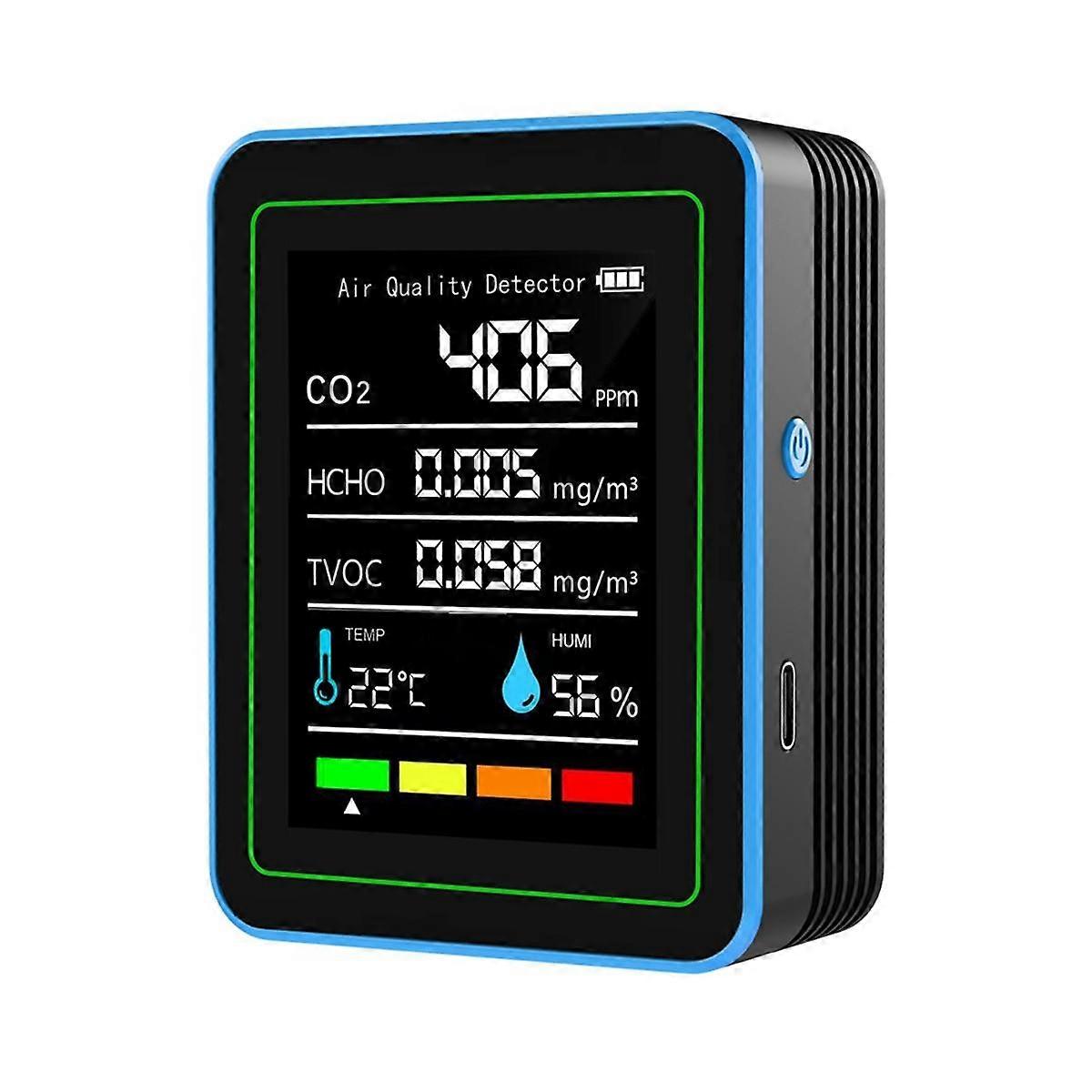 5 in 1 Air Quality Monitor TVOC HCHO Temperature Humidity CO2 Meter, USB Rechargeable CO2 ...