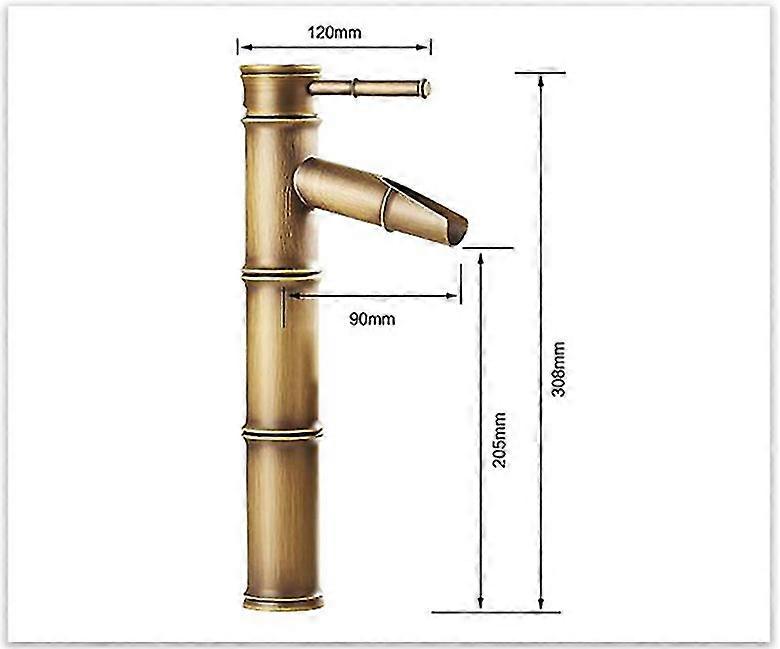 Antique Brass Waterfall Bathroom Sink Faucet Vessel Tall Bamboo Water ...