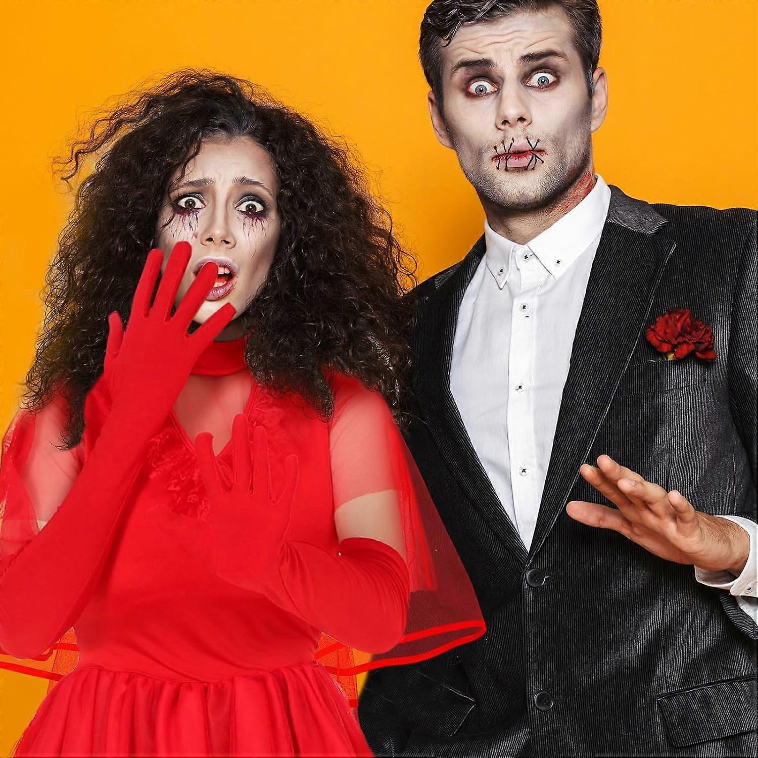 Women Halloween Cos Bride Costume Set Adult Red Gothic Wedding Dress ...