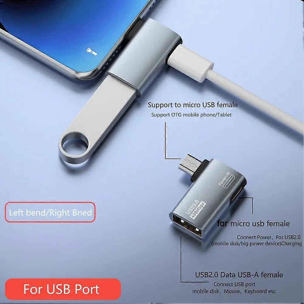 OTG Cable Adapter 4K 90 Degree Angle Powered Micro USB To USB OTG ...