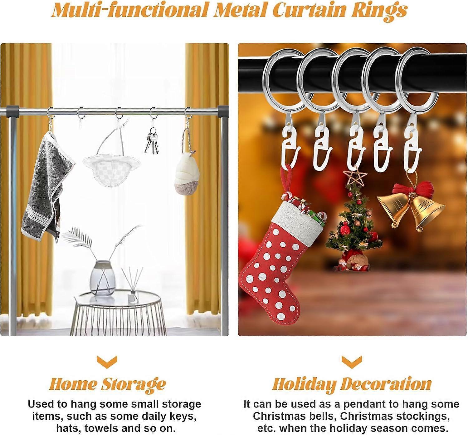 50 Pcs Metal Curtain Rings and Hooks, 37mm Silent Curtain Rod Rings ...