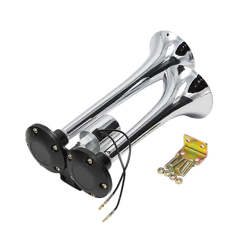 150dB 12V/24V Universal Dual Trumpet Electric Horn Loud Chrome Air Horn Speaker Kit For Train ...