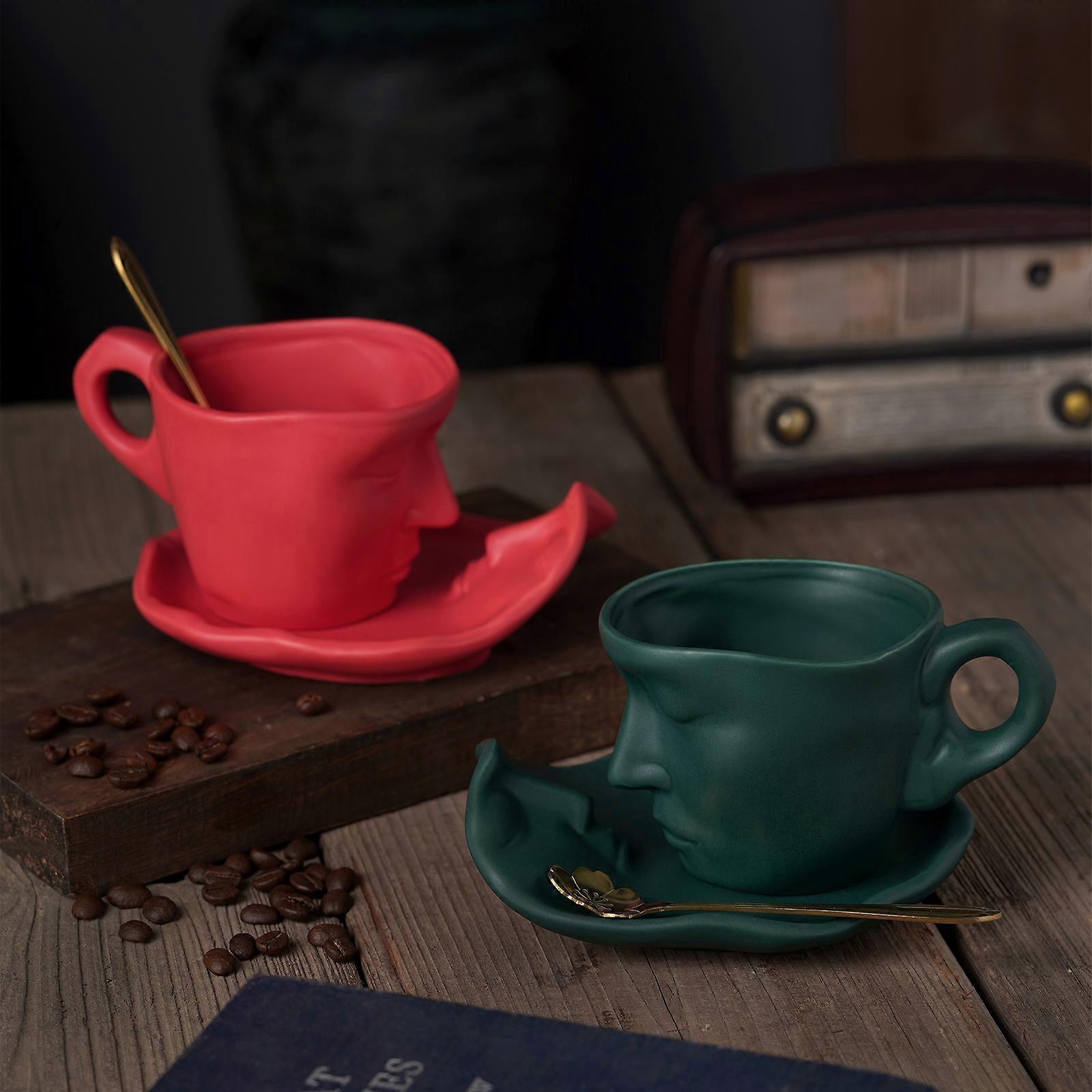 New 260ml Creative Tea Cup And Saucer Kit For Ceramic Couple Face ...