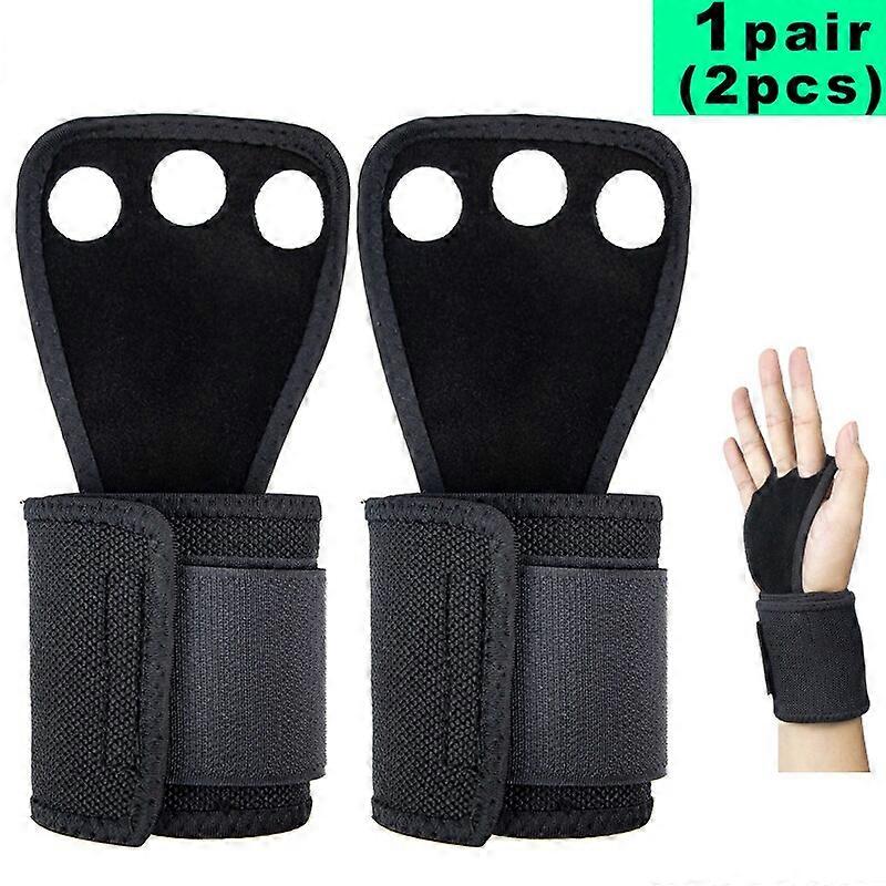 Gym Weightlifting Gloves 3 Holes Cowhide Leather Hand Grips Artistic ...
