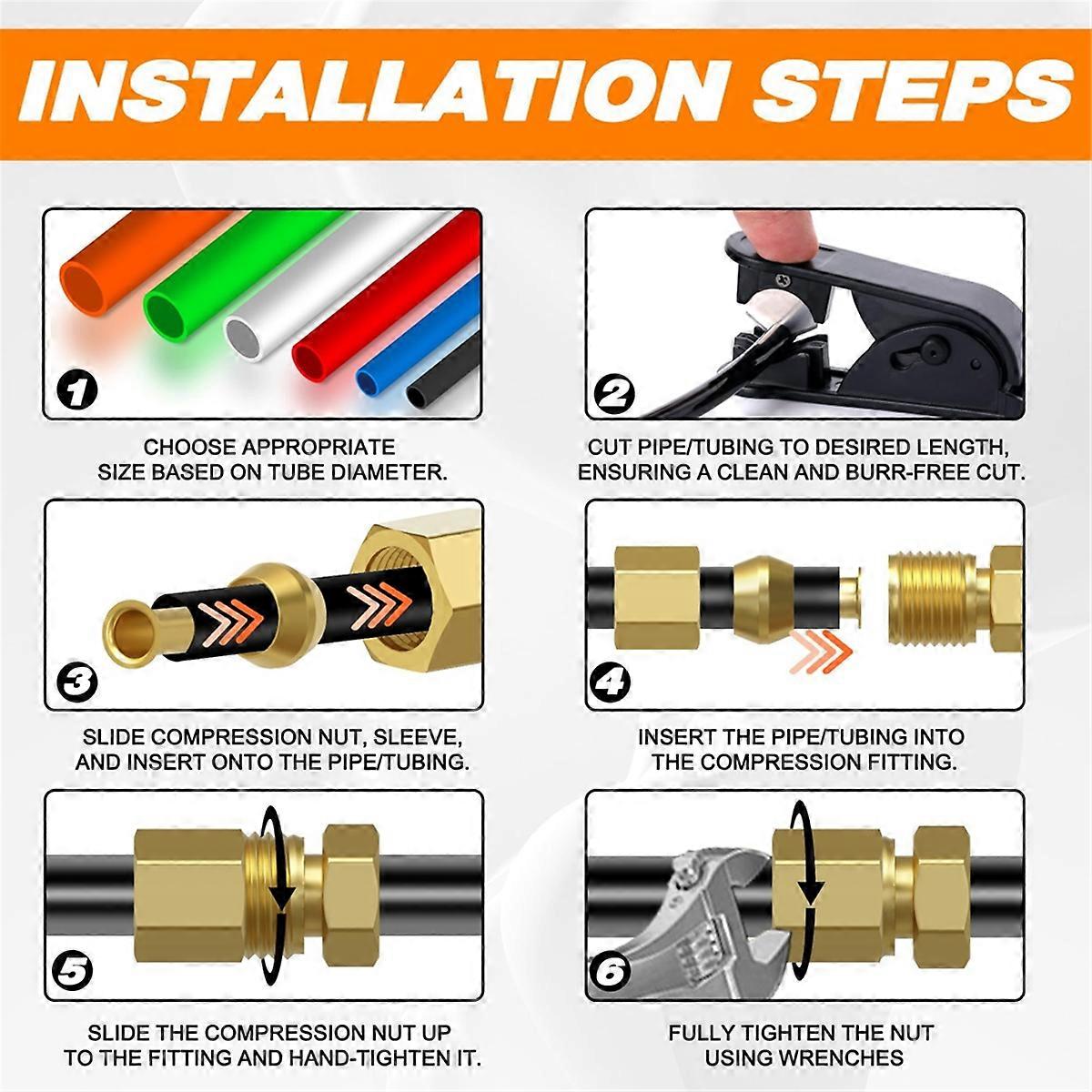 220PCS Compression Fittings Assortment Kit - 4 Sizes (1/4in, 3/8in, 5 ...