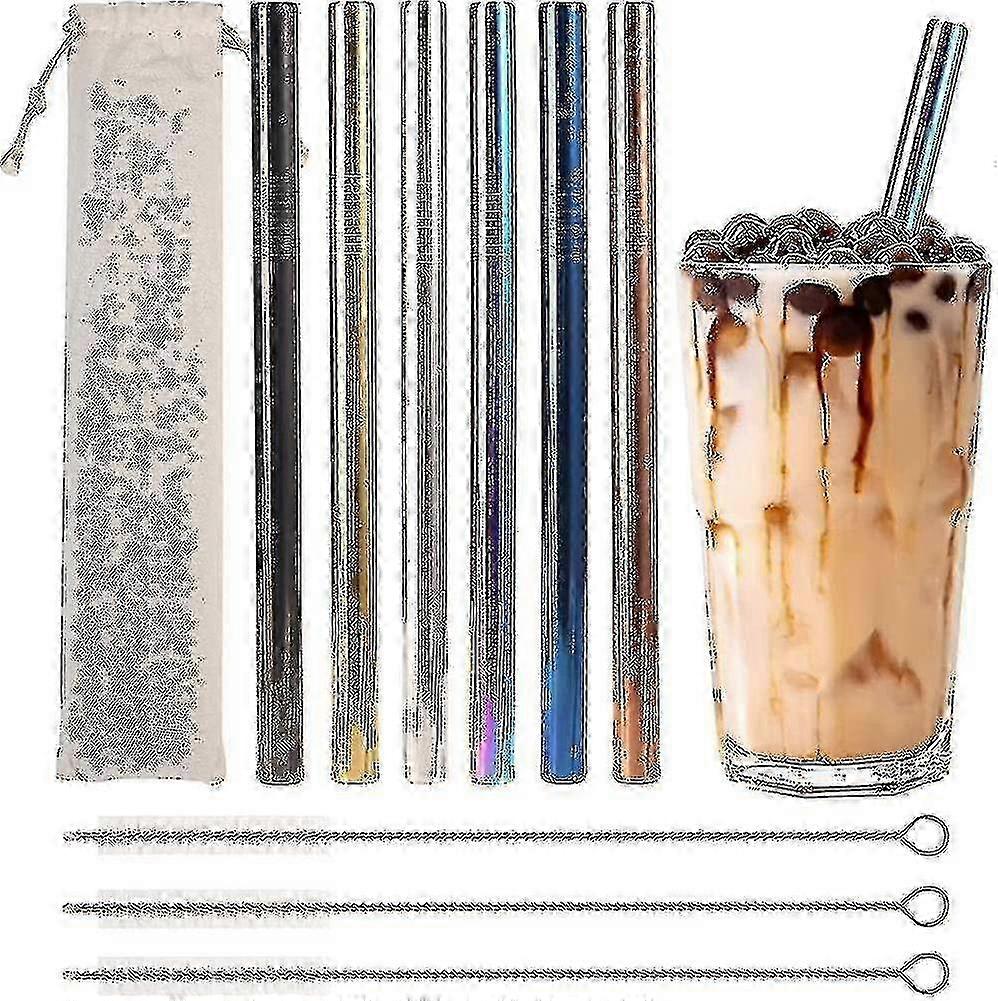 6pcs Colorful Stainless Steel Drinking Straws for Bubble Tea and Boba ...