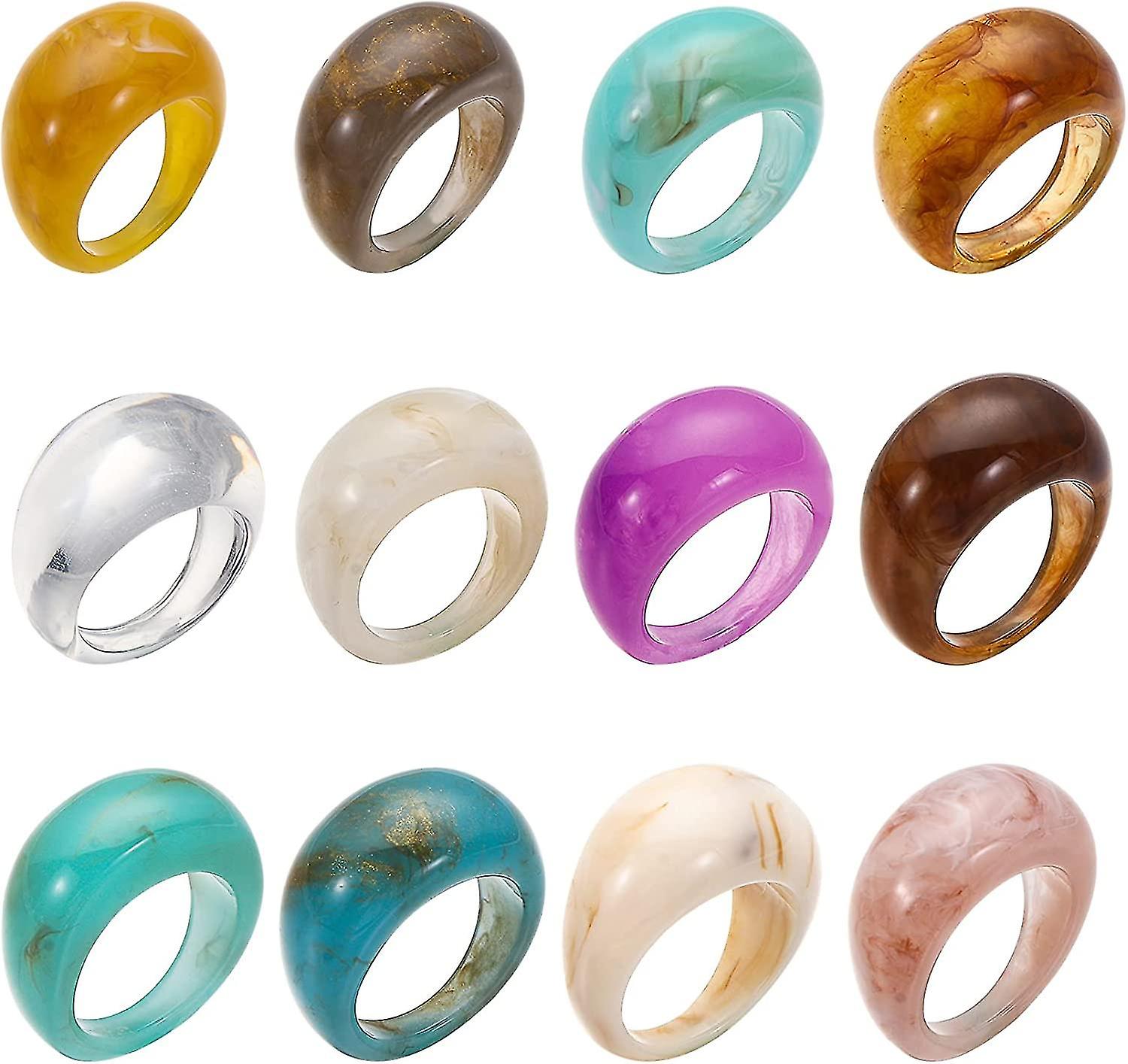 12 Pieces Vintage Resin Acrylic Diamond Rings Colorful Index Finger ...