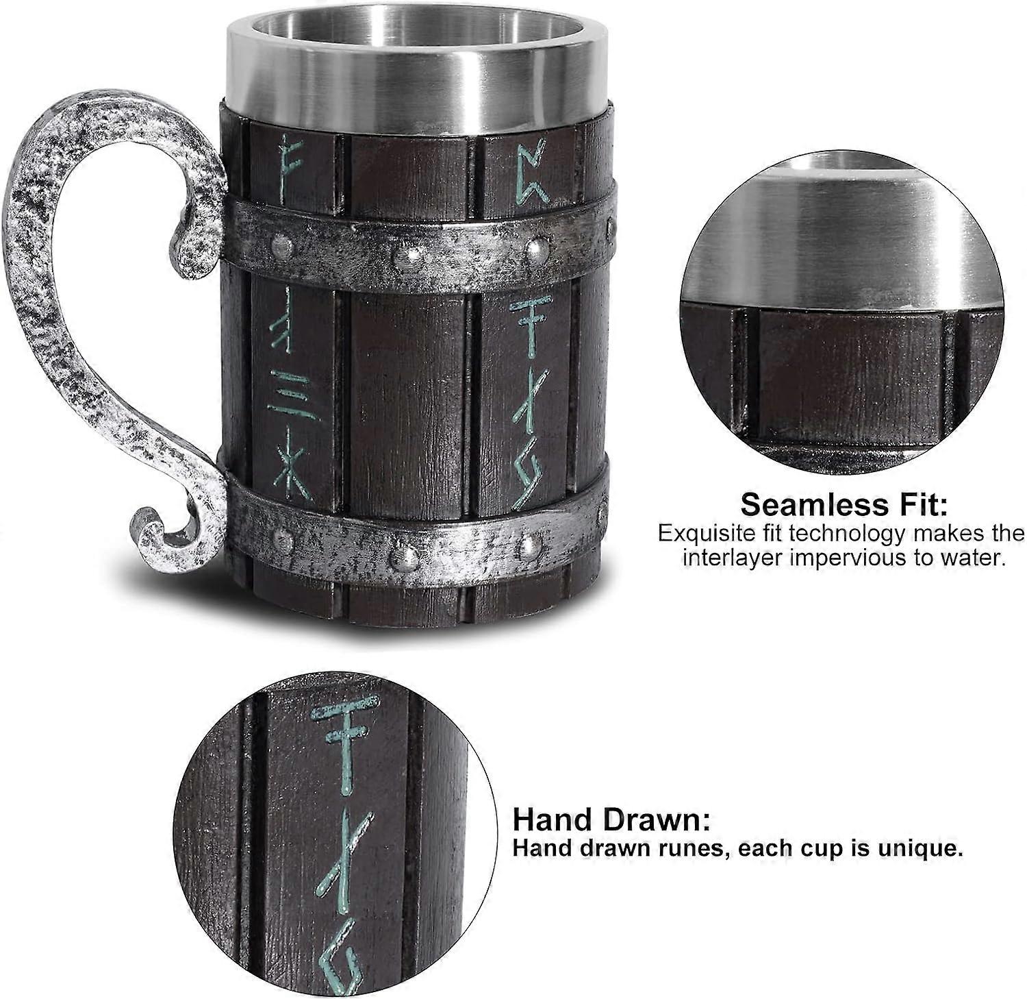 550 ml Viking Rune Beer Mug, Nordic Style Coffee Mug with Stainless ...